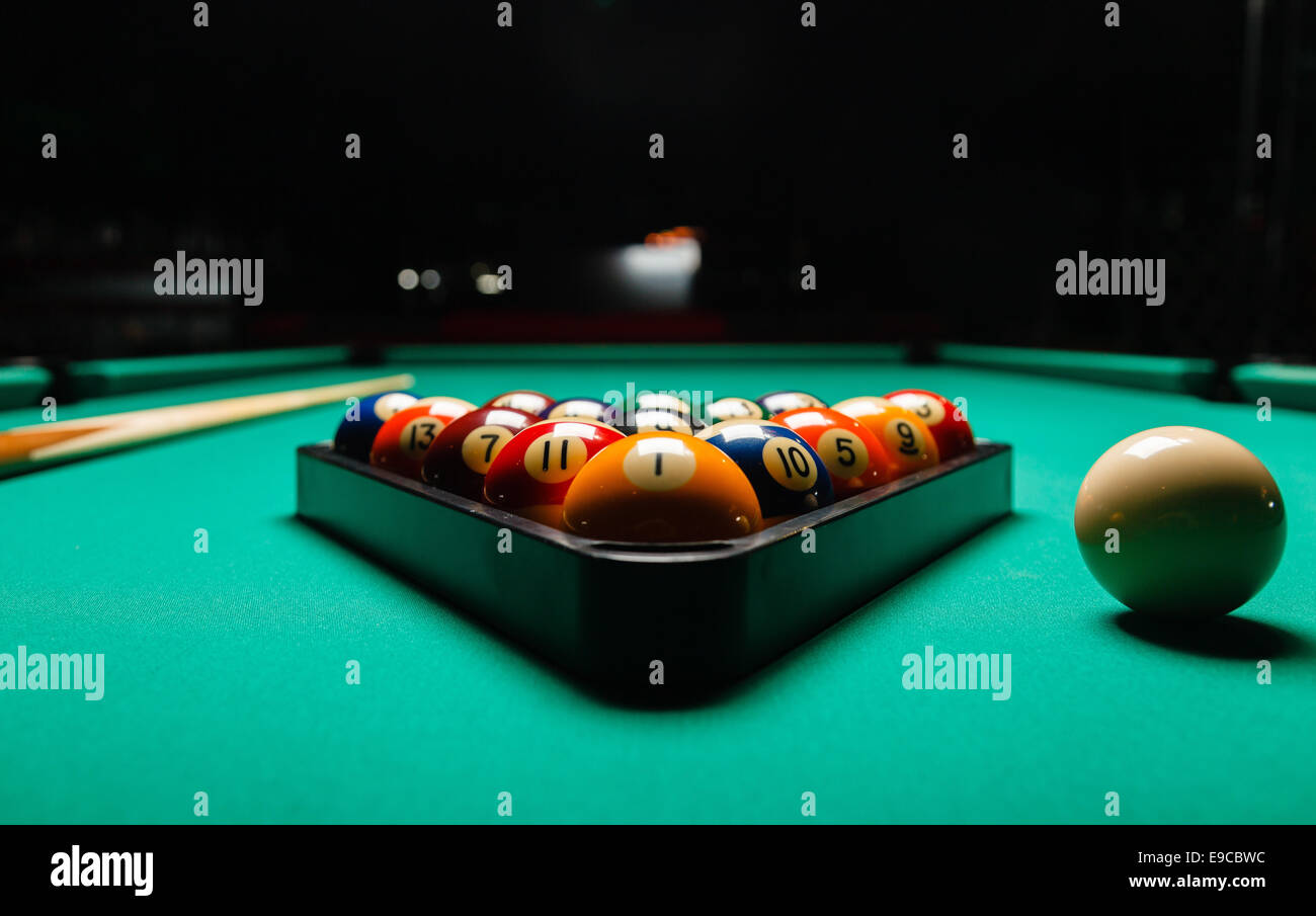 Billiard balls in a pool table Stock Photo - Alamy