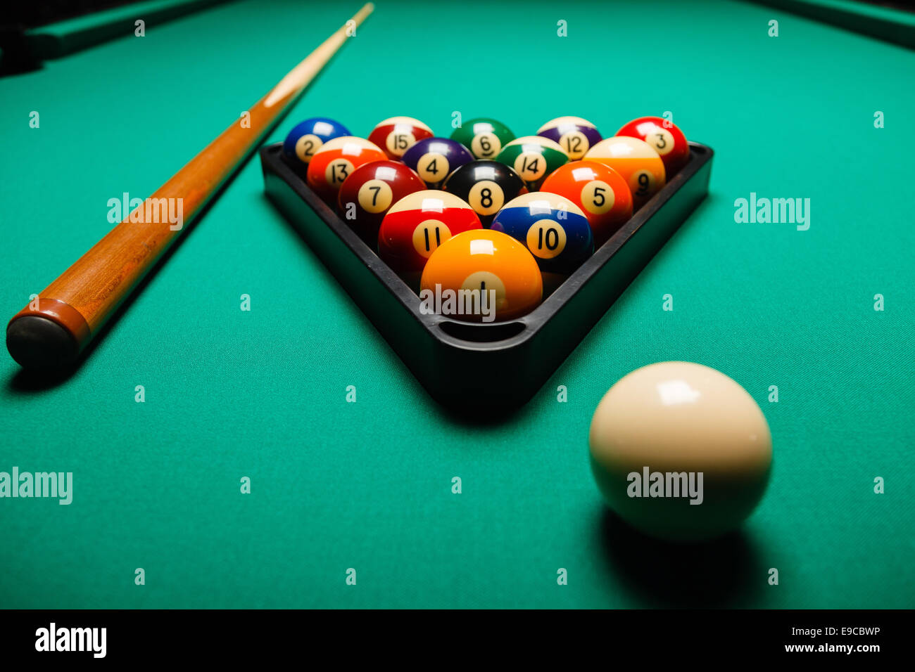 Billiard balls in a pool table Stock Photo - Alamy