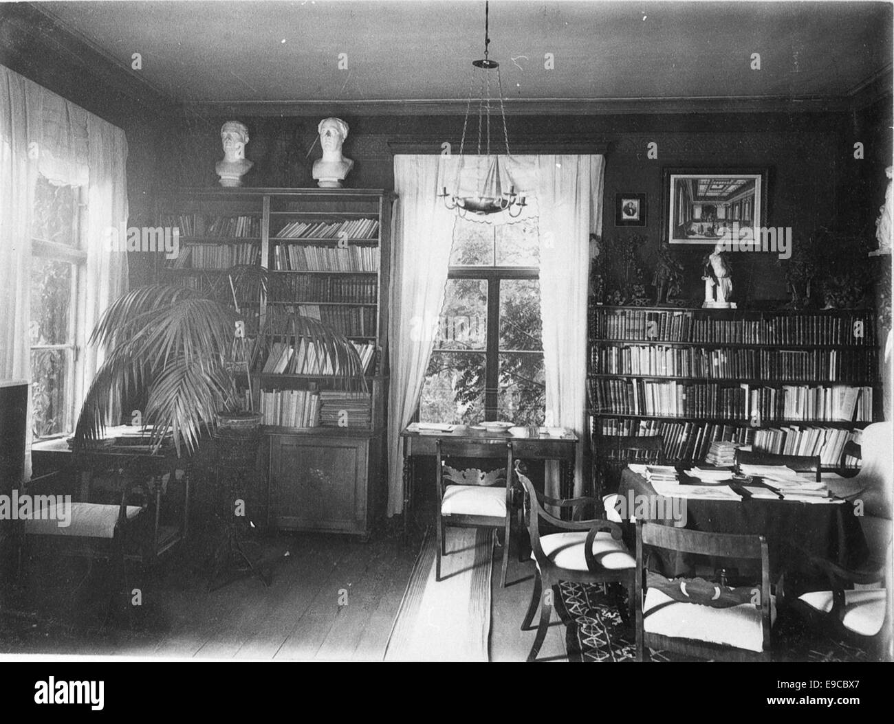 An interior photograph of the library at Björkudden, taken in 1879. The ...
