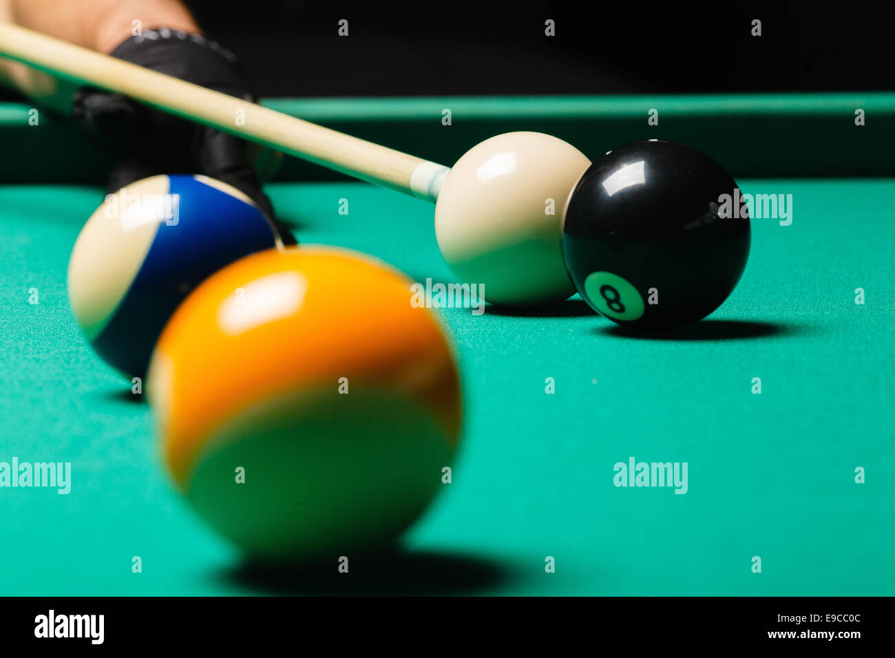 Billiard balls in a pool table Stock Photo - Alamy