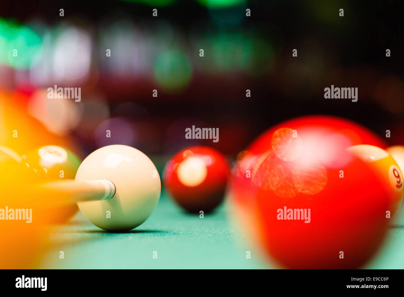 Billiard balls in a pool table Stock Photo - Alamy