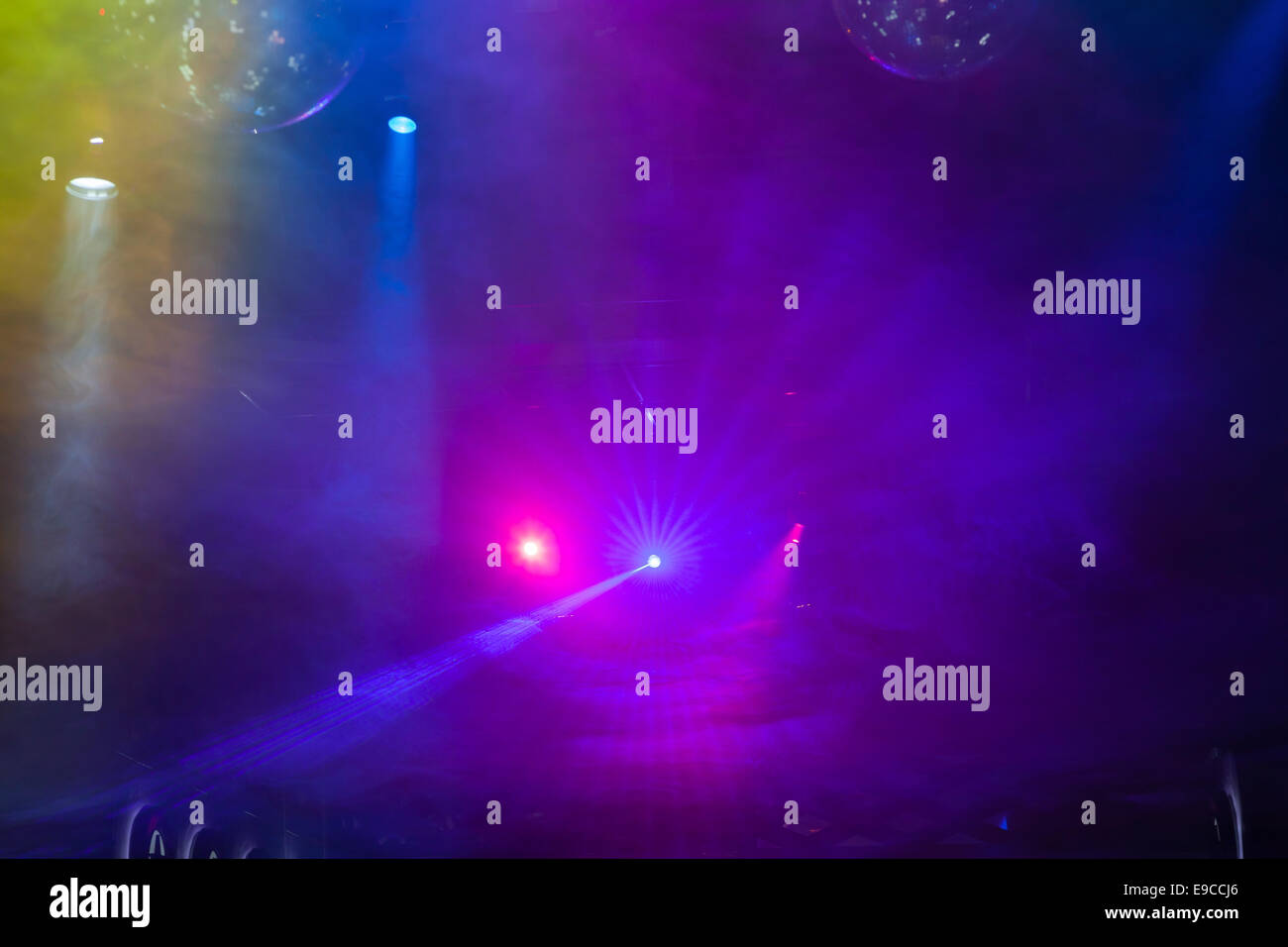 Disco light show, Stage lights with laser Stock Photo - Alamy