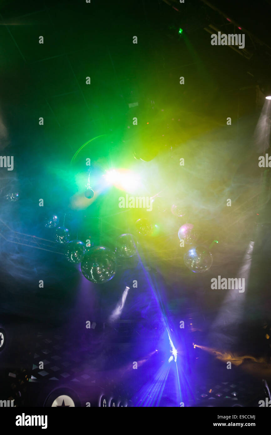 Disco light show, Stage lights with laser Stock Photo - Alamy