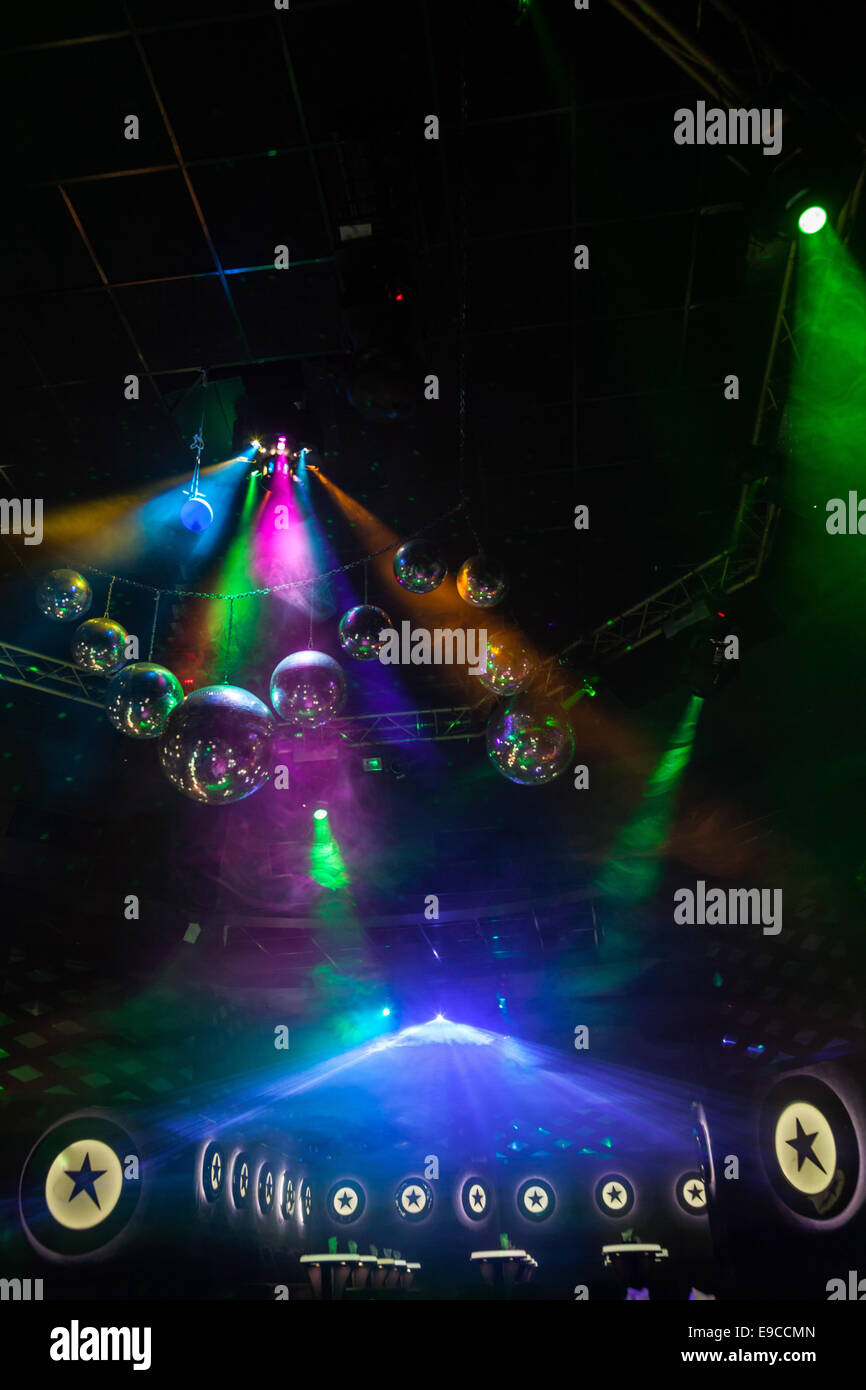 Disco light show, Stage lights with laser Stock Photo - Alamy