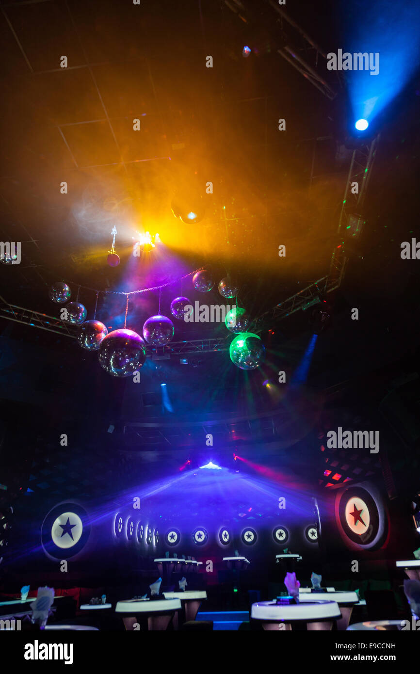 Disco light show, Stage lights with laser Stock Photo - Alamy