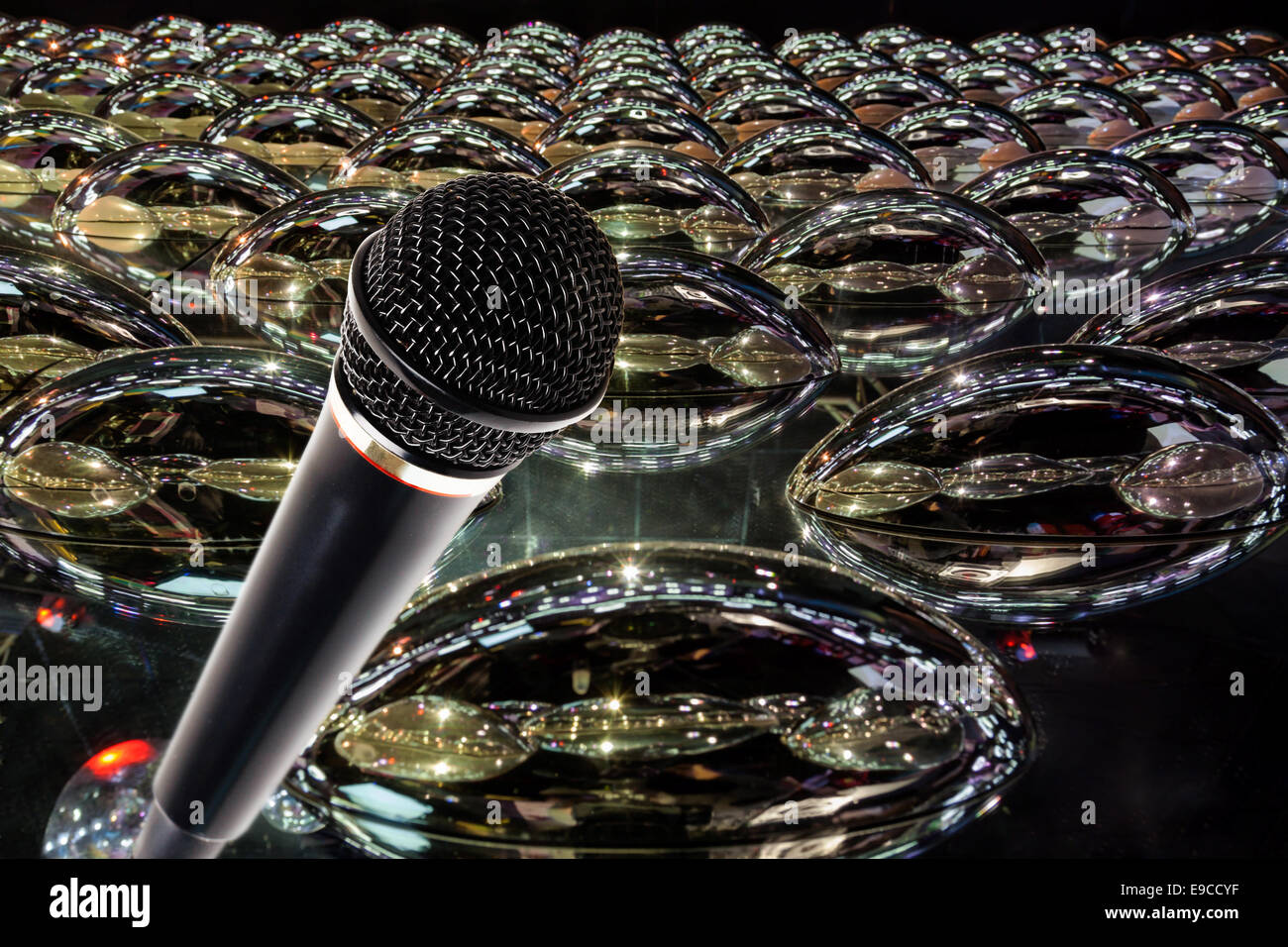 Stylish microphone isolated on colored background Stock Photo - Alamy