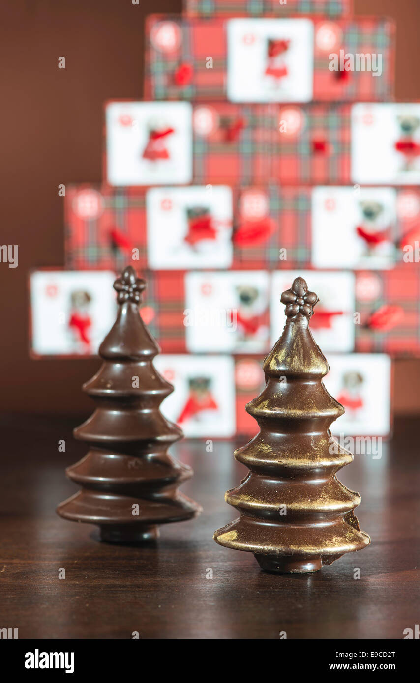 Chocolate Christmas Trees. Brown chocolate Stock Photo - Alamy