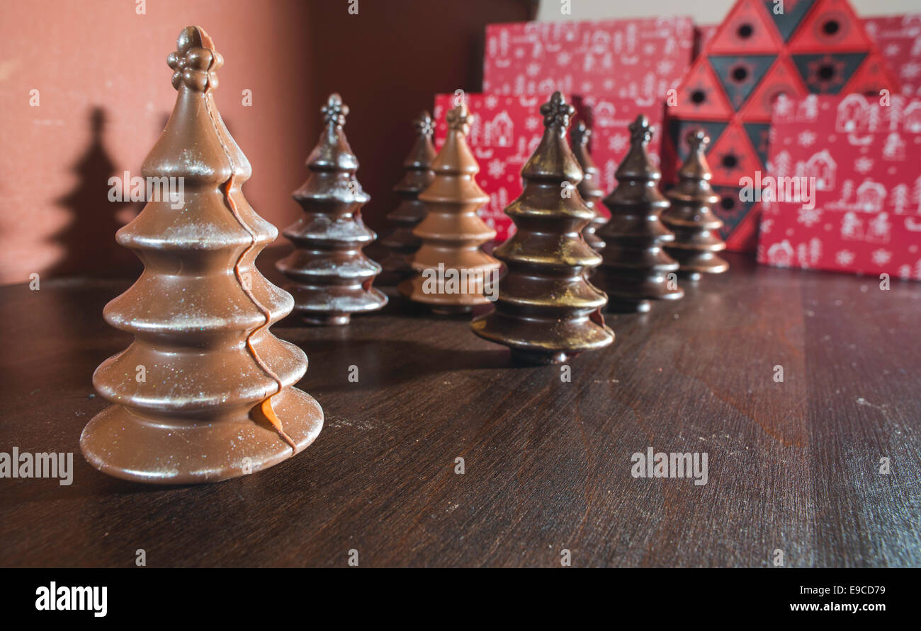 Chocolate Christmas Trees. Brown chocolate Stock Photo - Alamy
