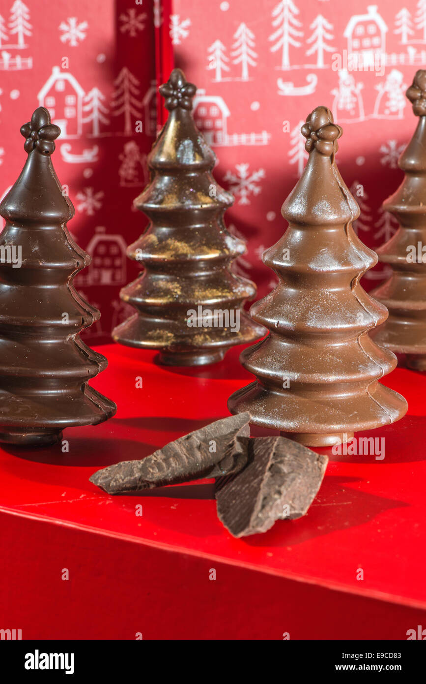 Chocolate Christmas Trees. Brown chocolate Stock Photo - Alamy