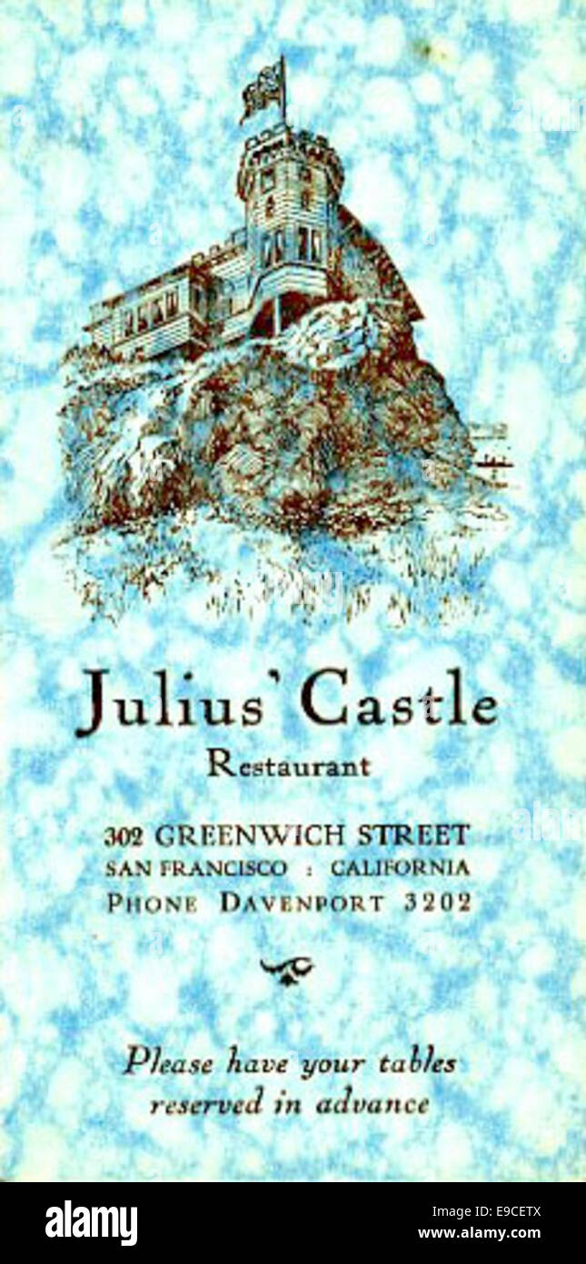This is an image of the menu from Julius' Castle, a famous restaurant ...