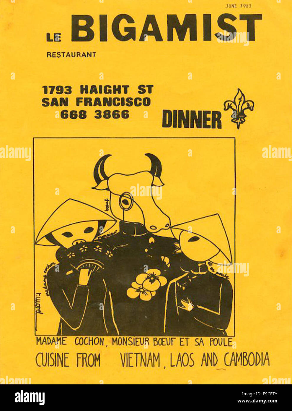 This image shows the menu from Le Bigamist, a San Francisco restaurant ...