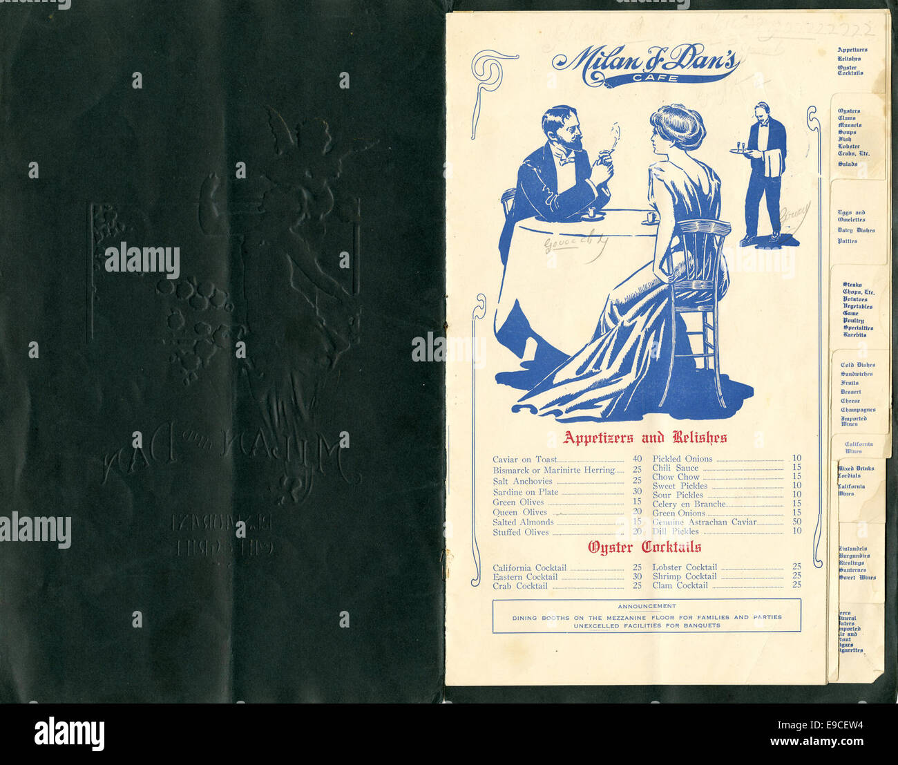 This image shows a menu from the Milan and Dan Restaurant, Café, and ...