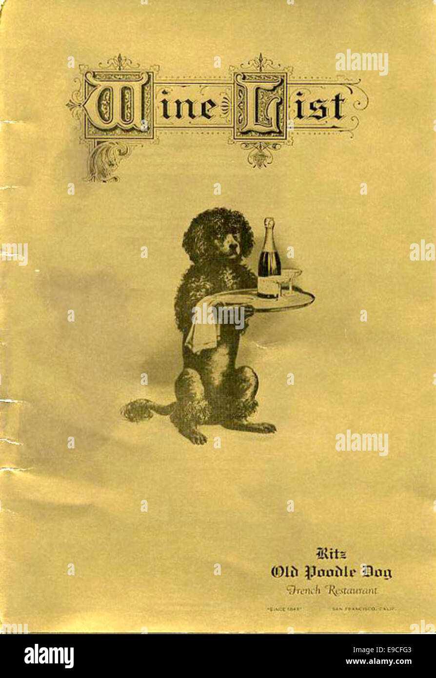 A vintage photograph of the wine list from the Ritz Old Poodle Dog ...