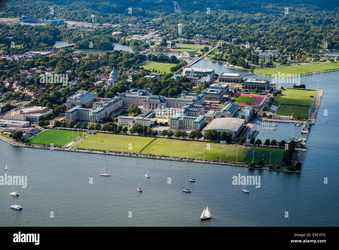 An aerial photograph of The US Naval Academy in Annapolis, Maryland on ...
