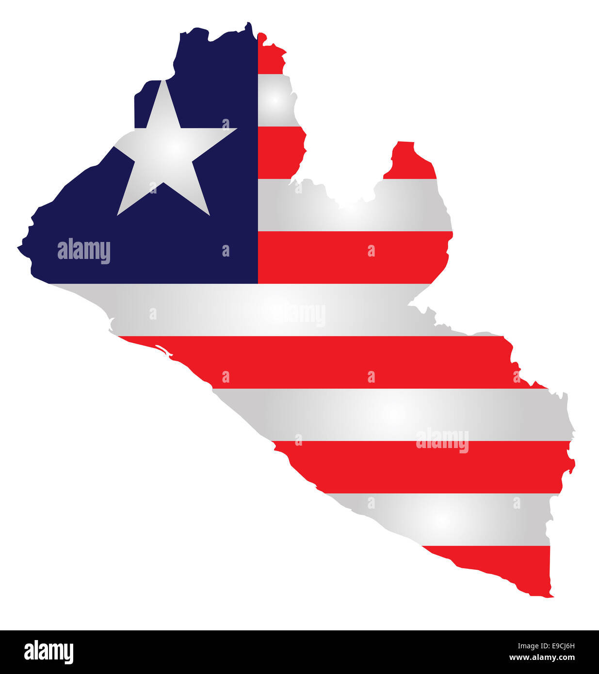Flag of the Republic of Liberia overlaid on outline map Stock Photo - Alamy