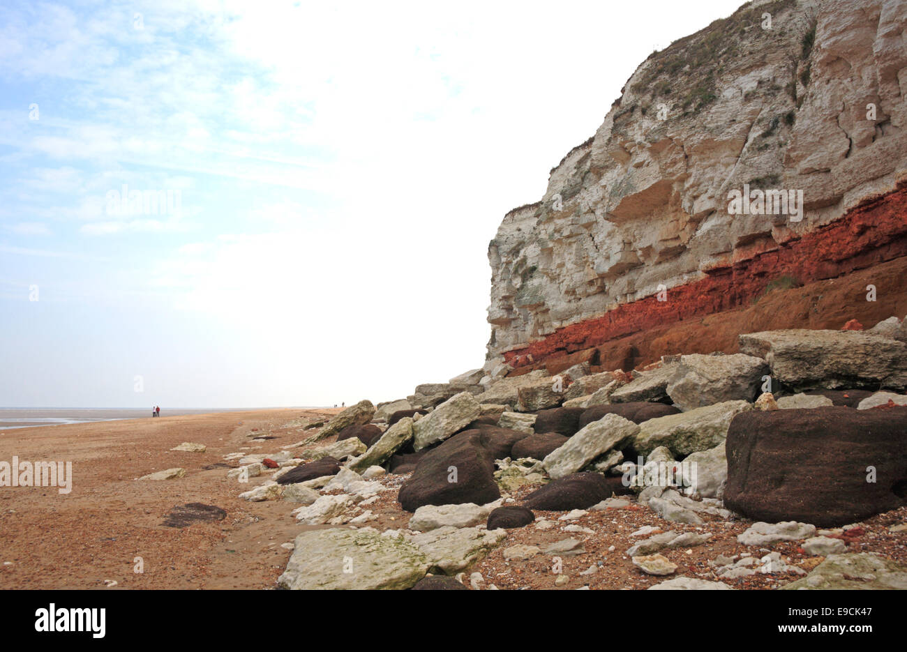 A view of the outcrop of cretaceous rocks in the cliffs at Hunstanton ...