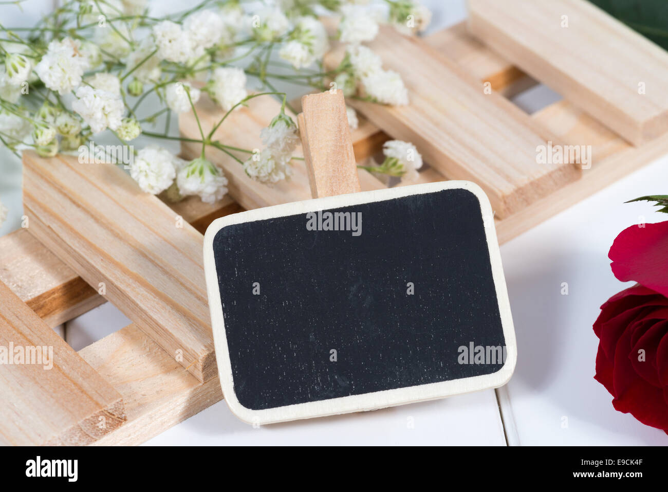 Blank Message board with lilac flower and copy space Stock Photo - Alamy