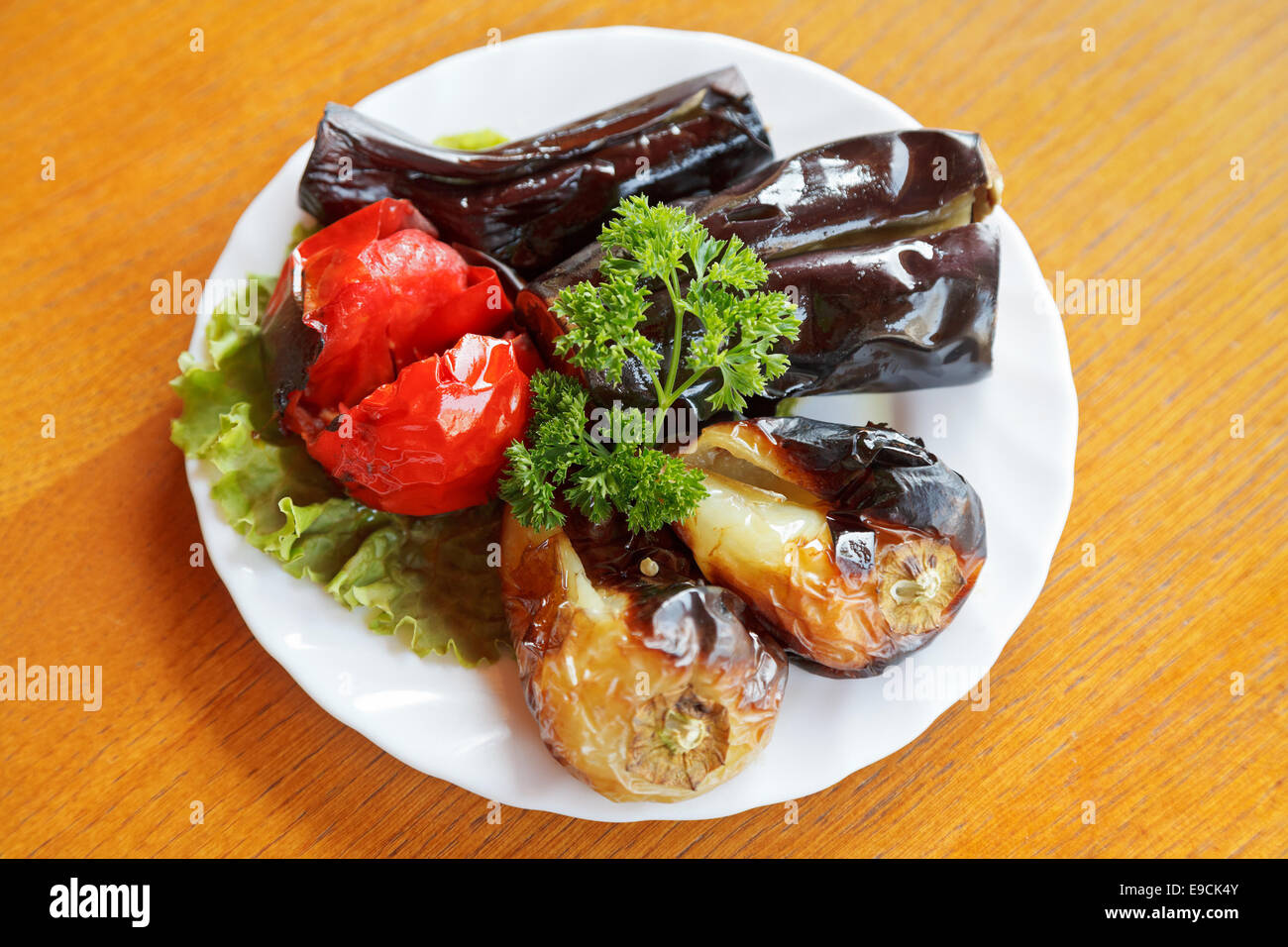 Crimean tatar cuisine - top view of grilled vegetables on white plate ...