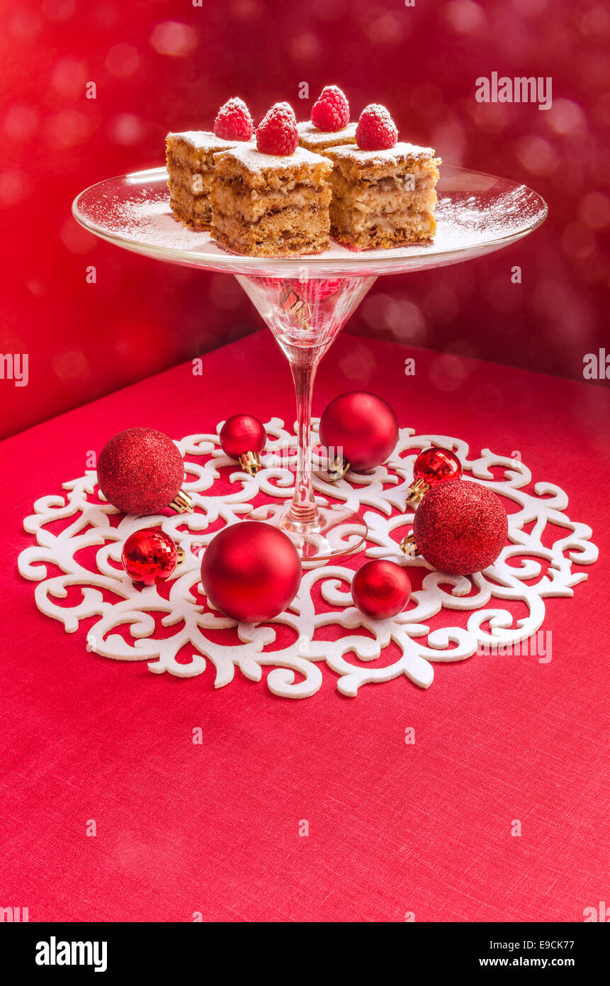 Holiday apple pie bars, garnished with fresh raspberries Near Christmas ...