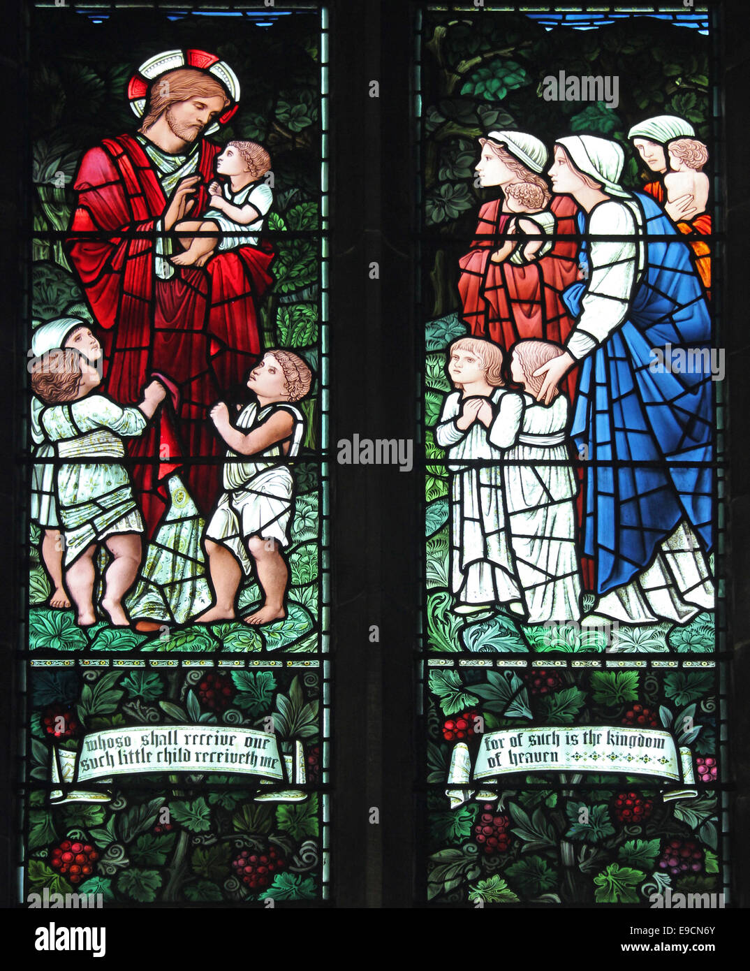 Stained Glass Window Depicting Jesus Christ With Little Children And ...
