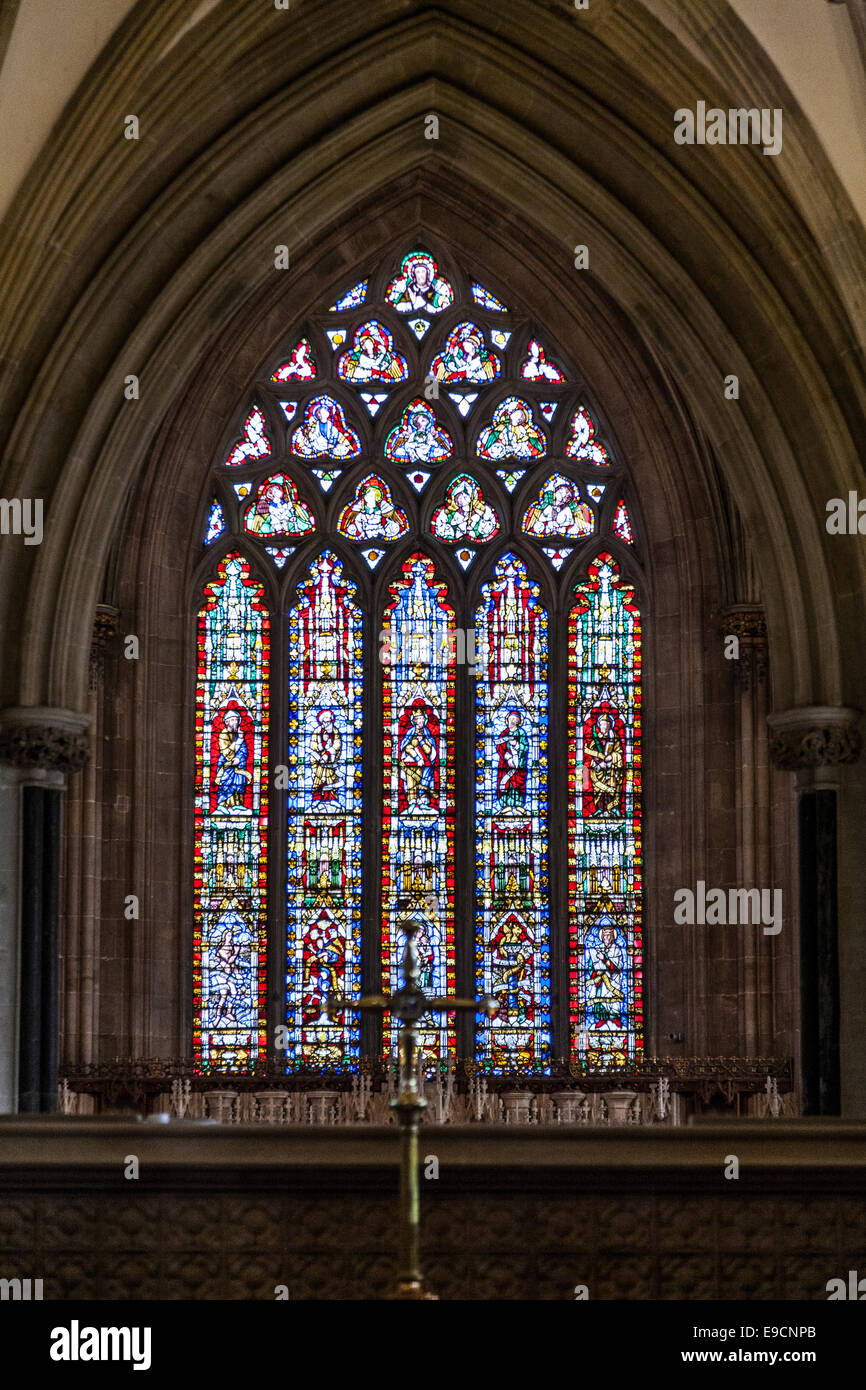 Stained glass window (in a central position above an altar) in the Lady ...