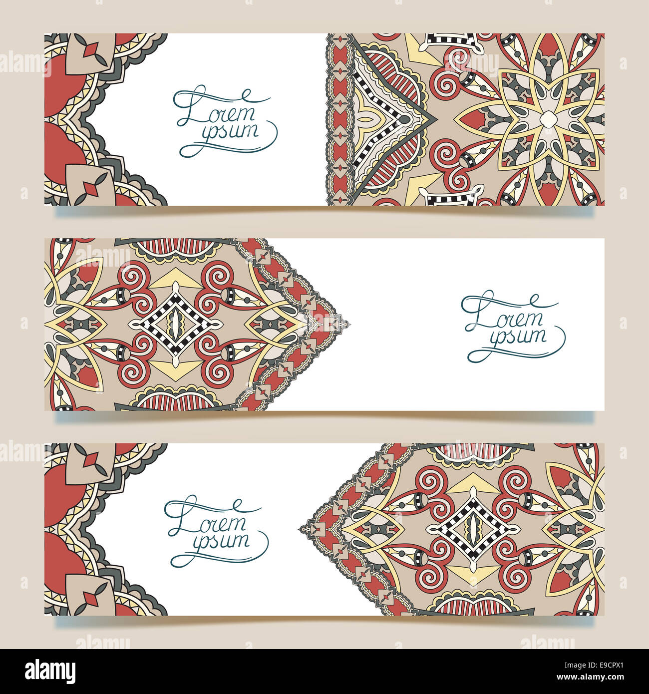 Set of three horizontal banners with decorative ornamental flowe Stock ...