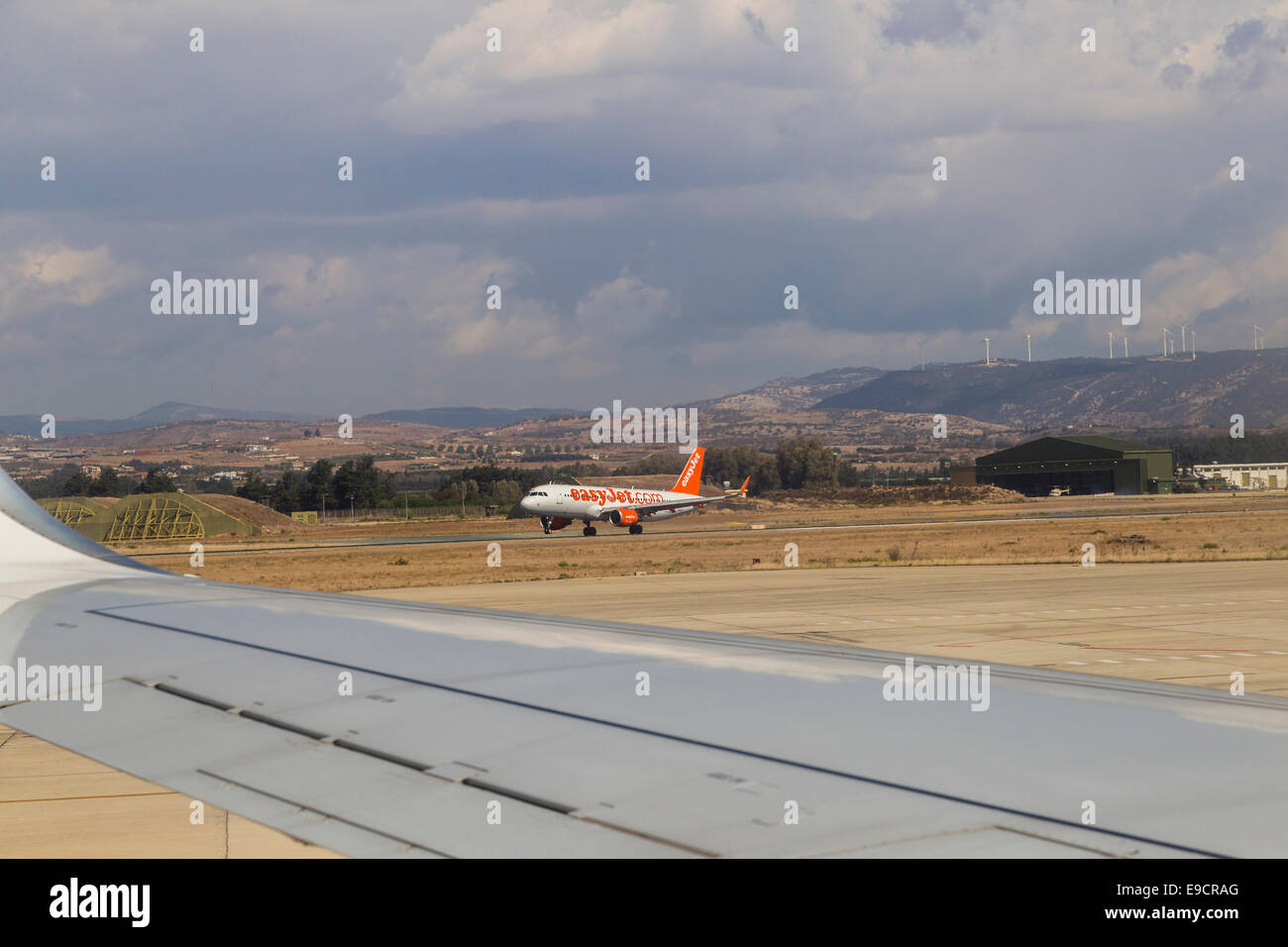 Onboard an Ryanair Boeing 737-800 taking off from Paphos Cyprus Stock ...