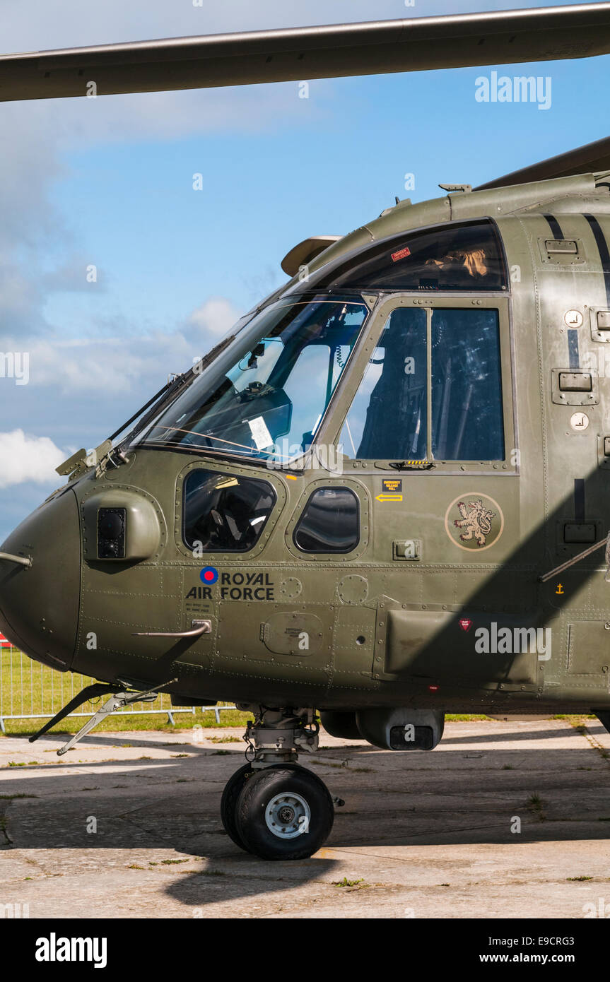 Side view of the cockpit of a Royal Air Force Merlin support helicopter ...