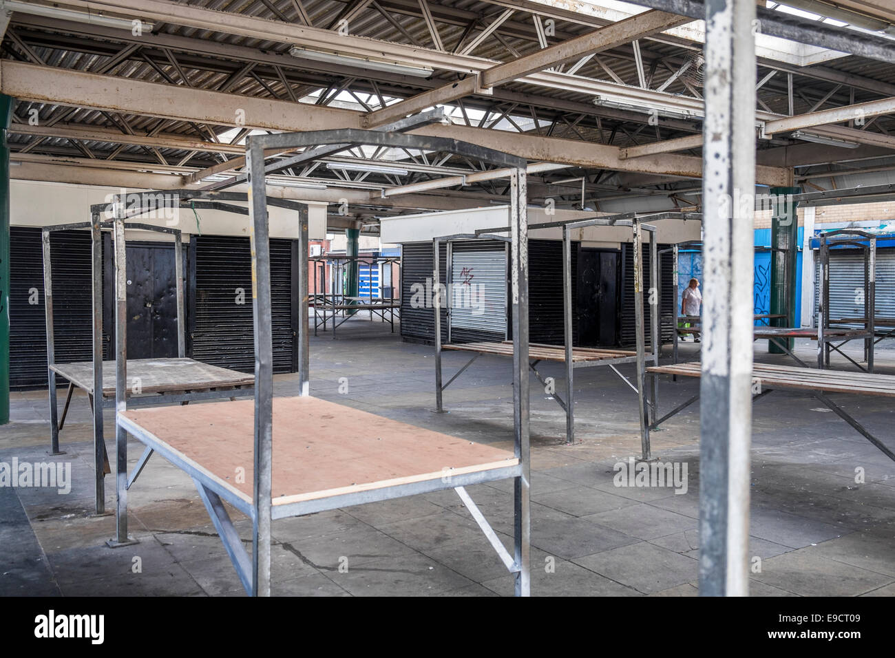 Empty Market stalls in a disused market Stock Photo - Alamy