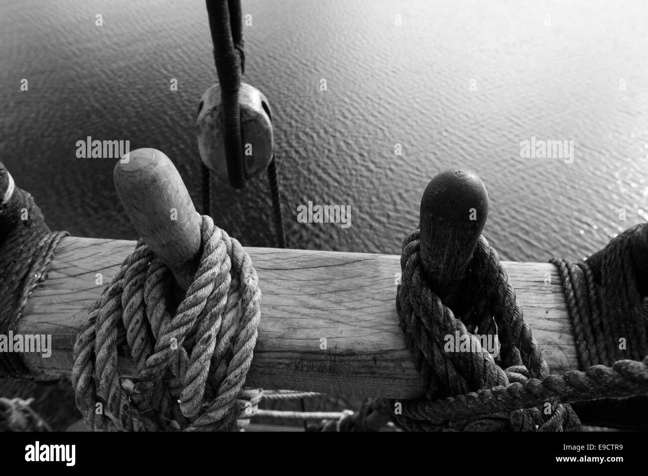Belaying pins on a tall ship Stock Photo - Alamy