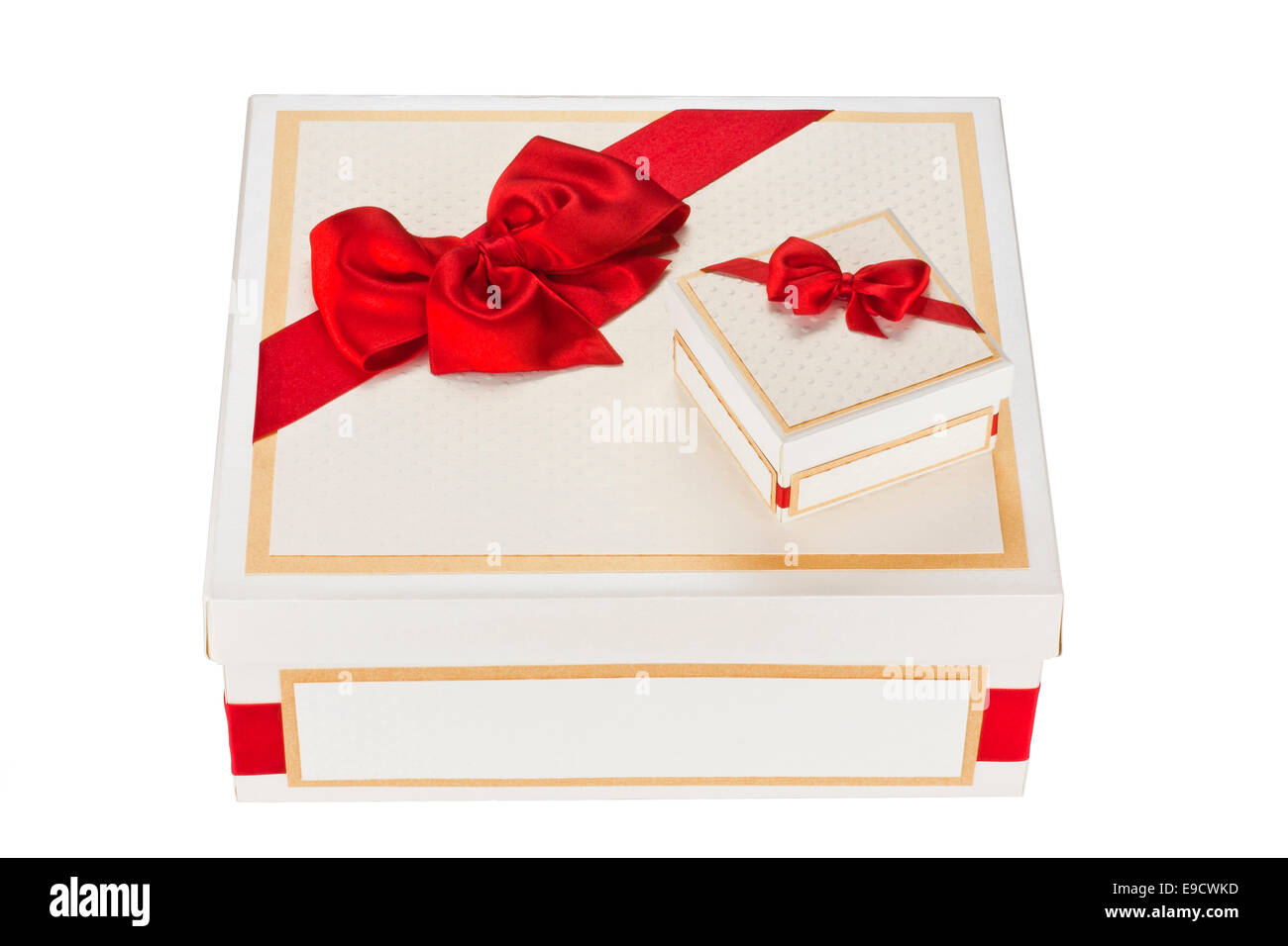 Gift box with red ribbon isolated on white background Stock Photo - Alamy
