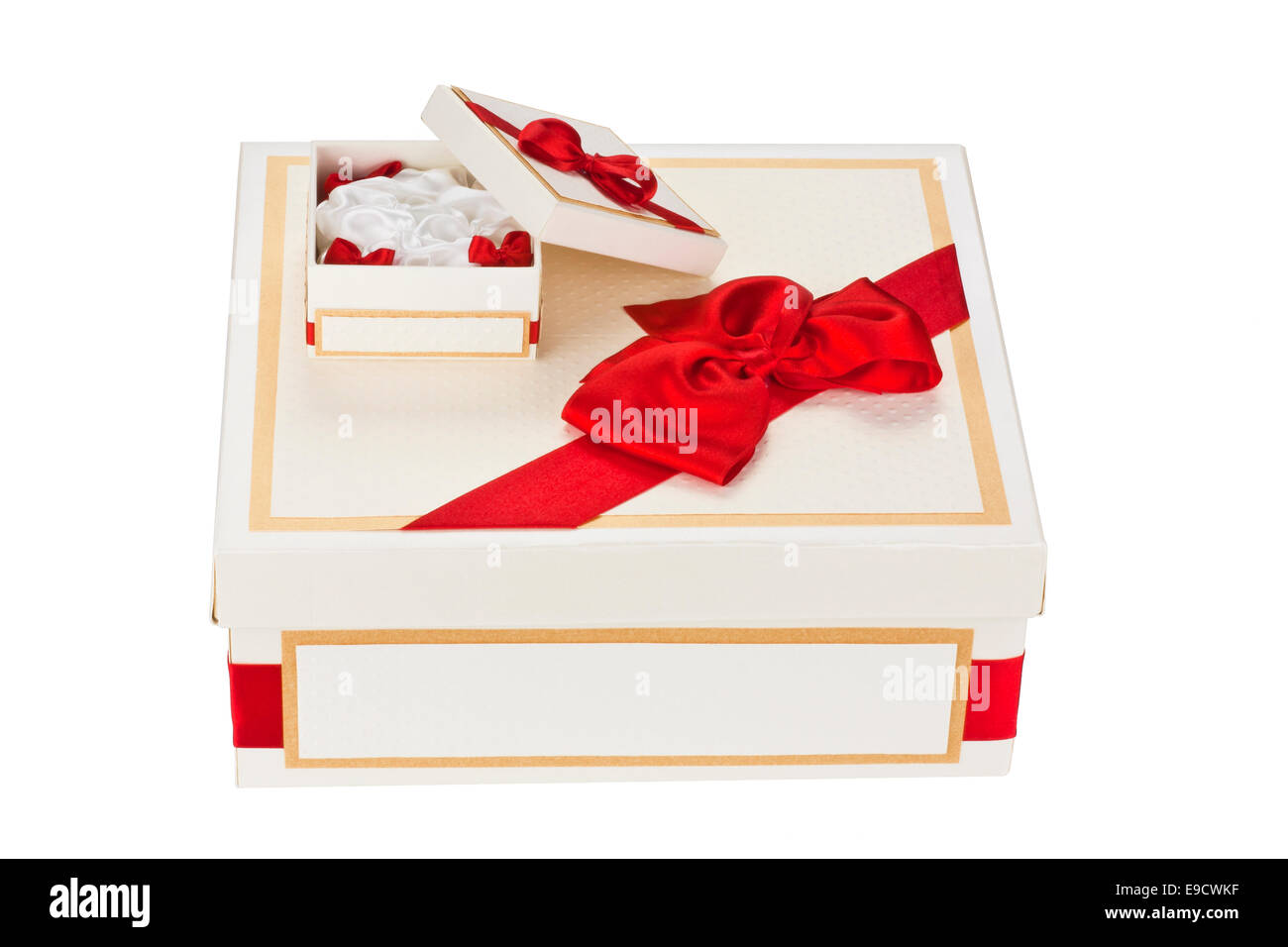 Gift box with red ribbon isolated on white background Stock Photo - Alamy