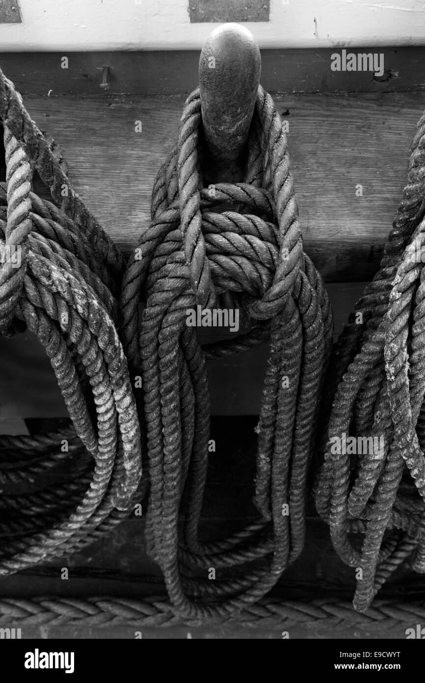 Belaying pins on a tall ship Stock Photo - Alamy