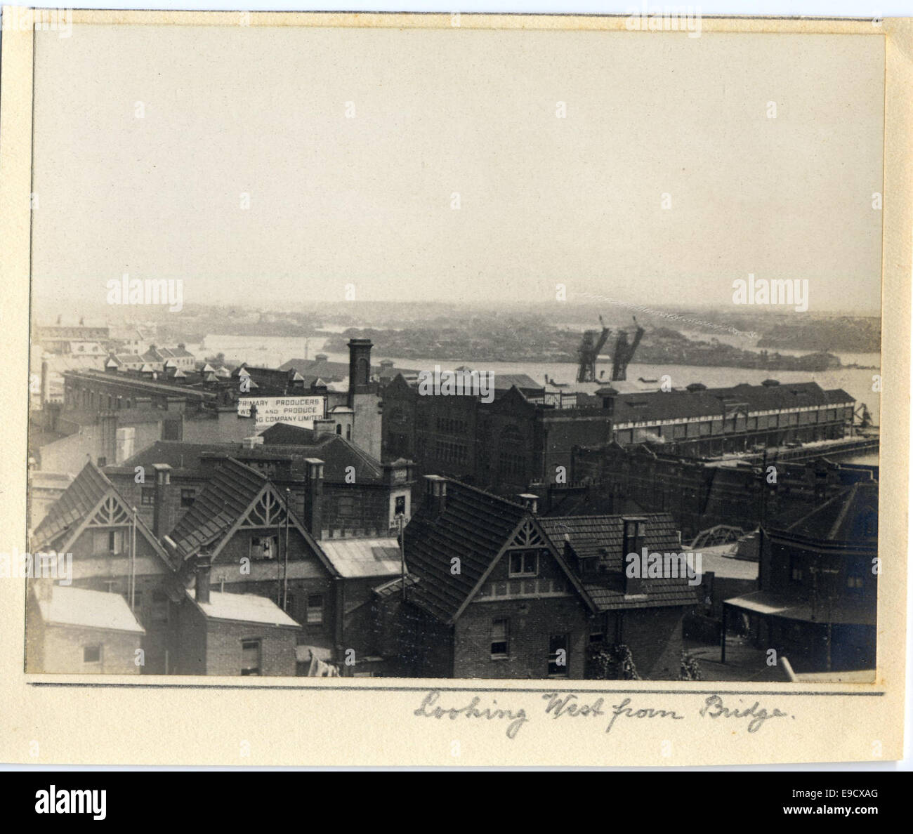 Photograph showing the view from a bridge, looking west. The image ...