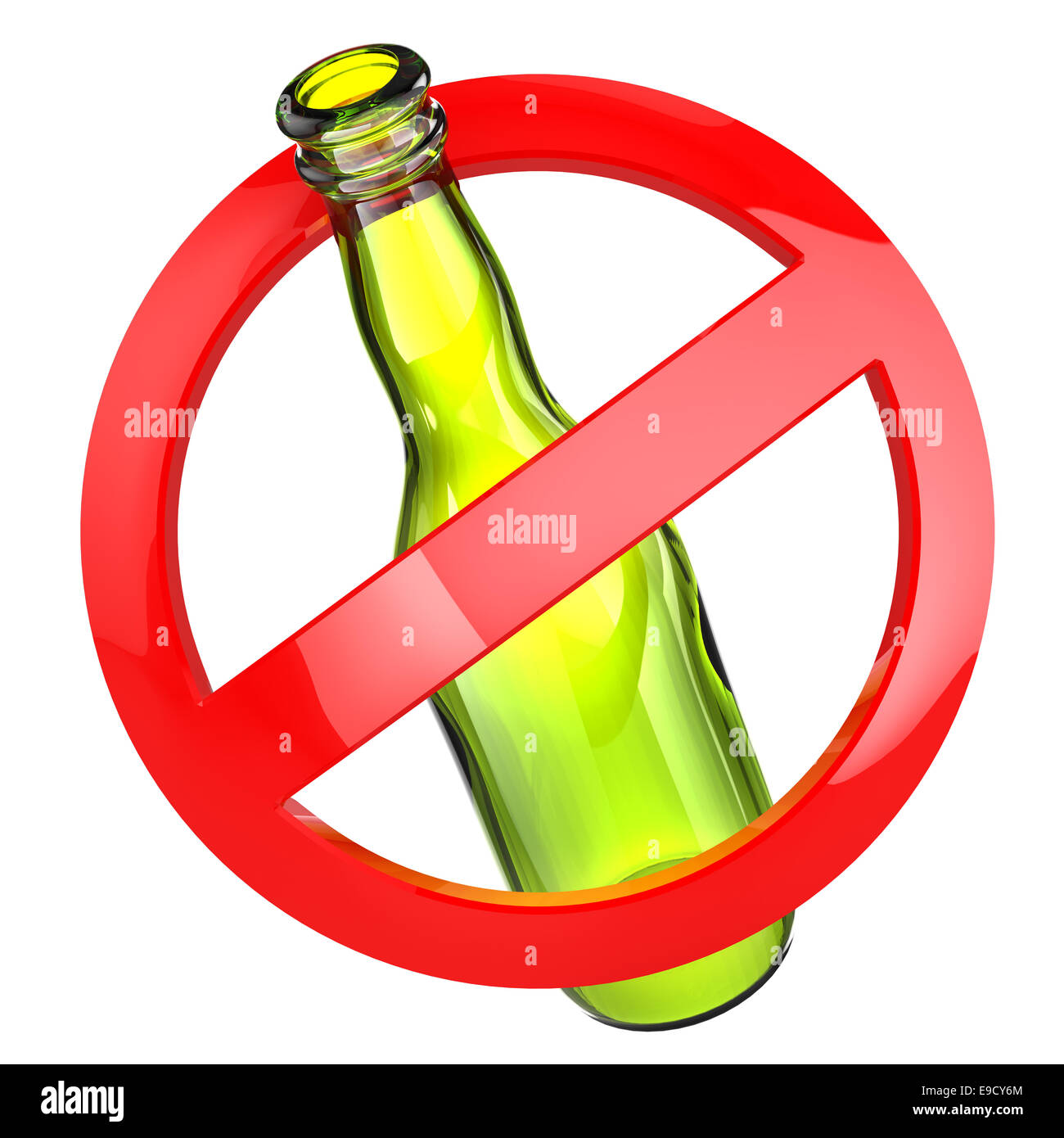 Stop alcohol or No glass sign. Bottle on white isolated background. 3d ...