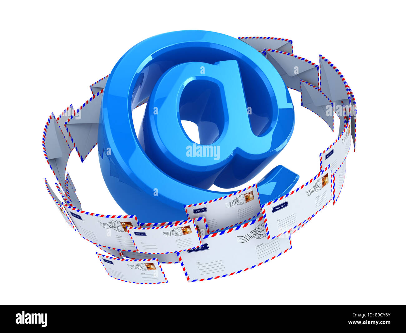 E-mail concept. At symbol and envelopes. 3d Stock Photo - Alamy