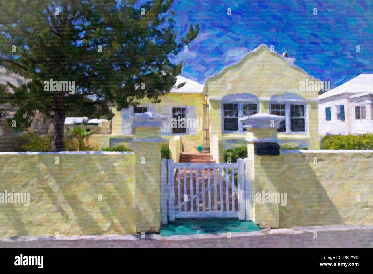 Traditional Bermuda home with garden gate Stock Photo - Alamy