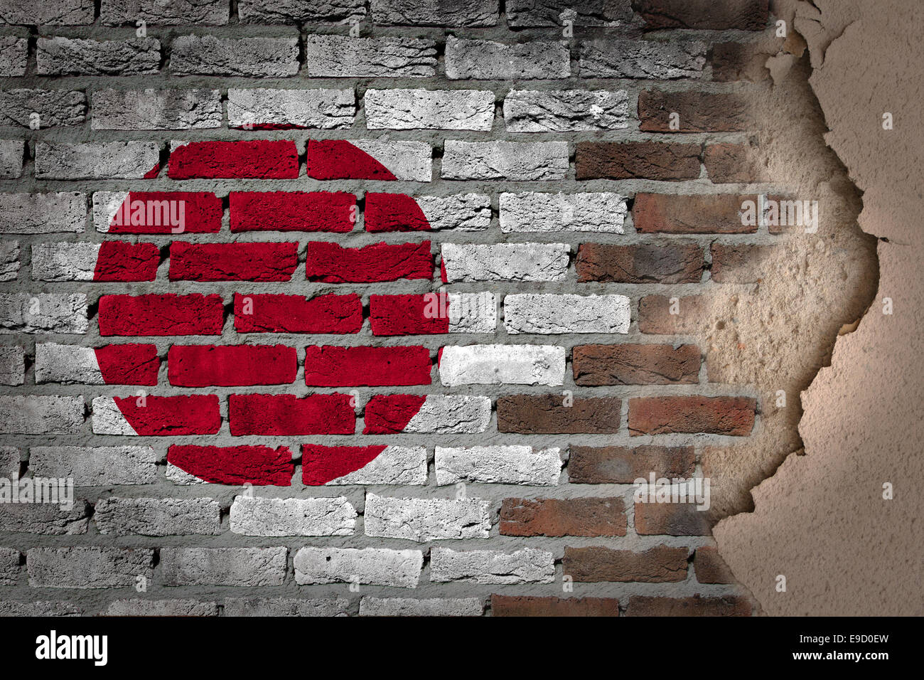 Dark brick wall texture with plaster - flag painted on wall - Japan ...