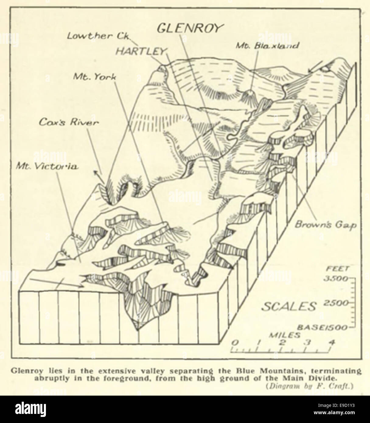 A topographical map of Glenroy, showing detailed geographical features ...