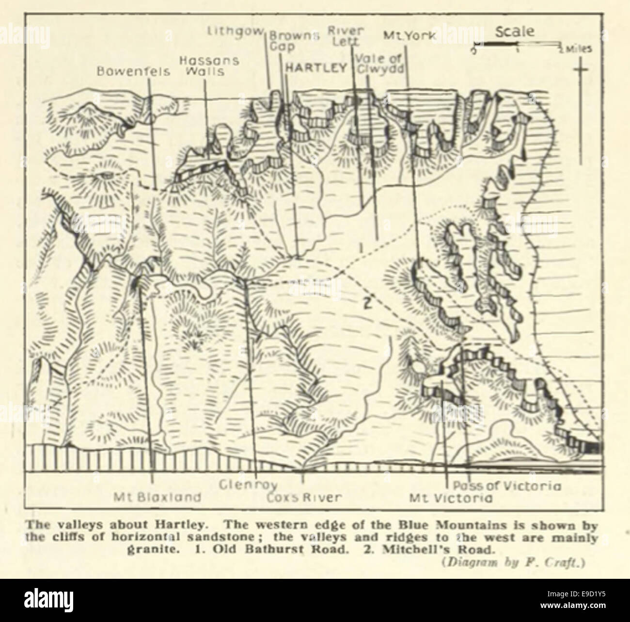 This topographical map displays the Hartley region and its surrounding ...
