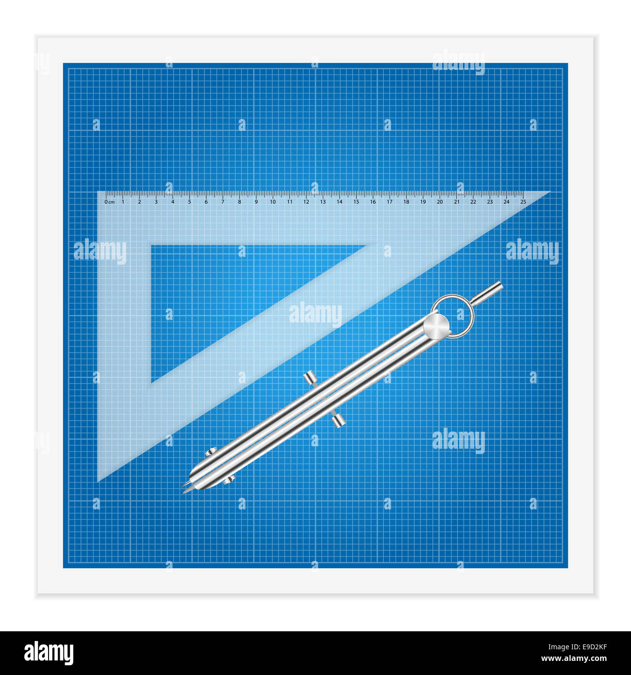 Blueprint and ruler instruments on a white background Stock Photo - Alamy