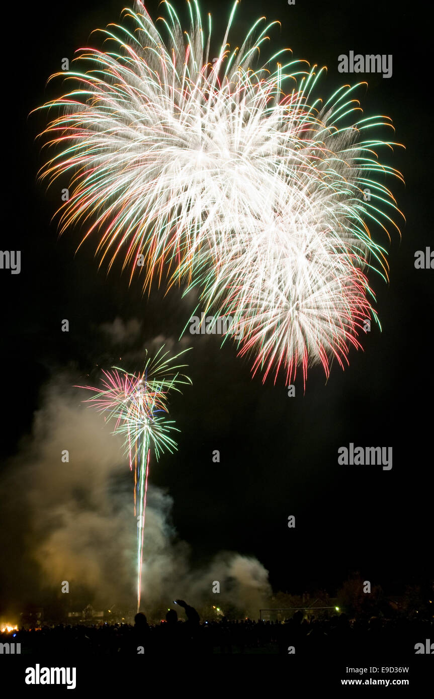 Fireworks display on Guy Fawkes night, Lindfield common, West Sussex ...