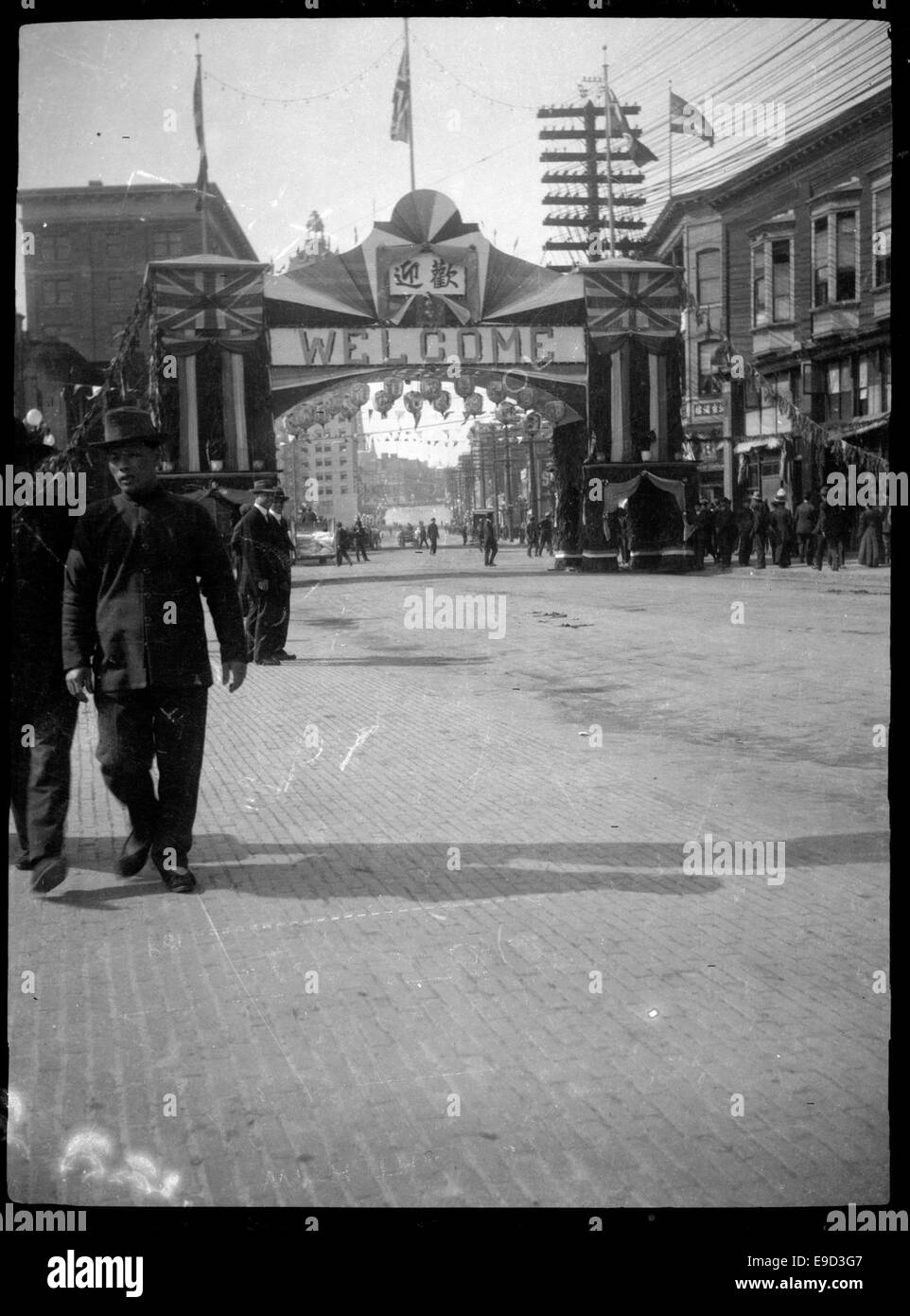 A photograph of the street arch on East Pender Street, possibly in ...