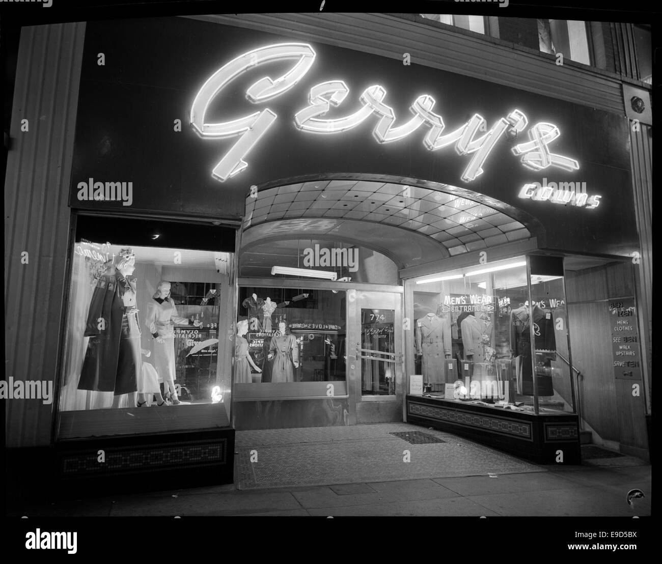 A vintage image of Gerry’s Gowns, showcasing a collection of elegant ...