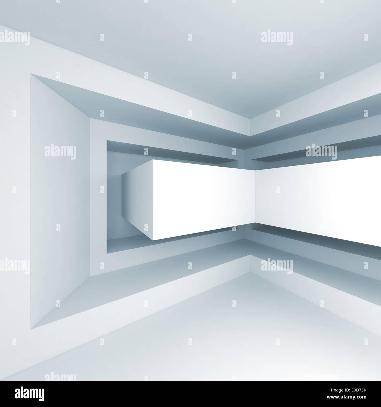 Abstract white square 3d interior background with soft blue shadows ...