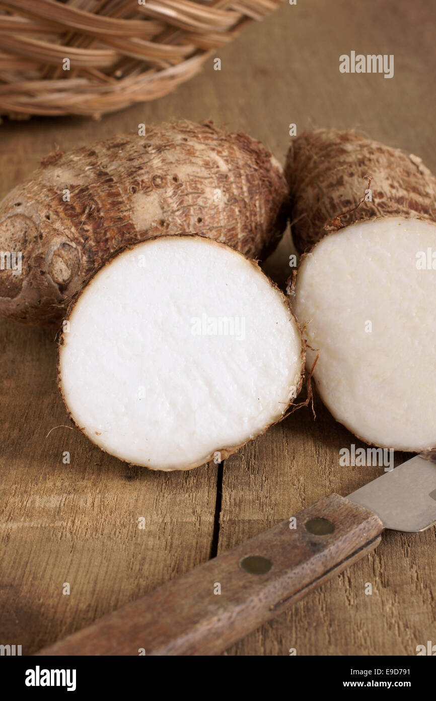 Eddoe or Eddo a tropical root vegetable latin name Colocasia antiquorum ...