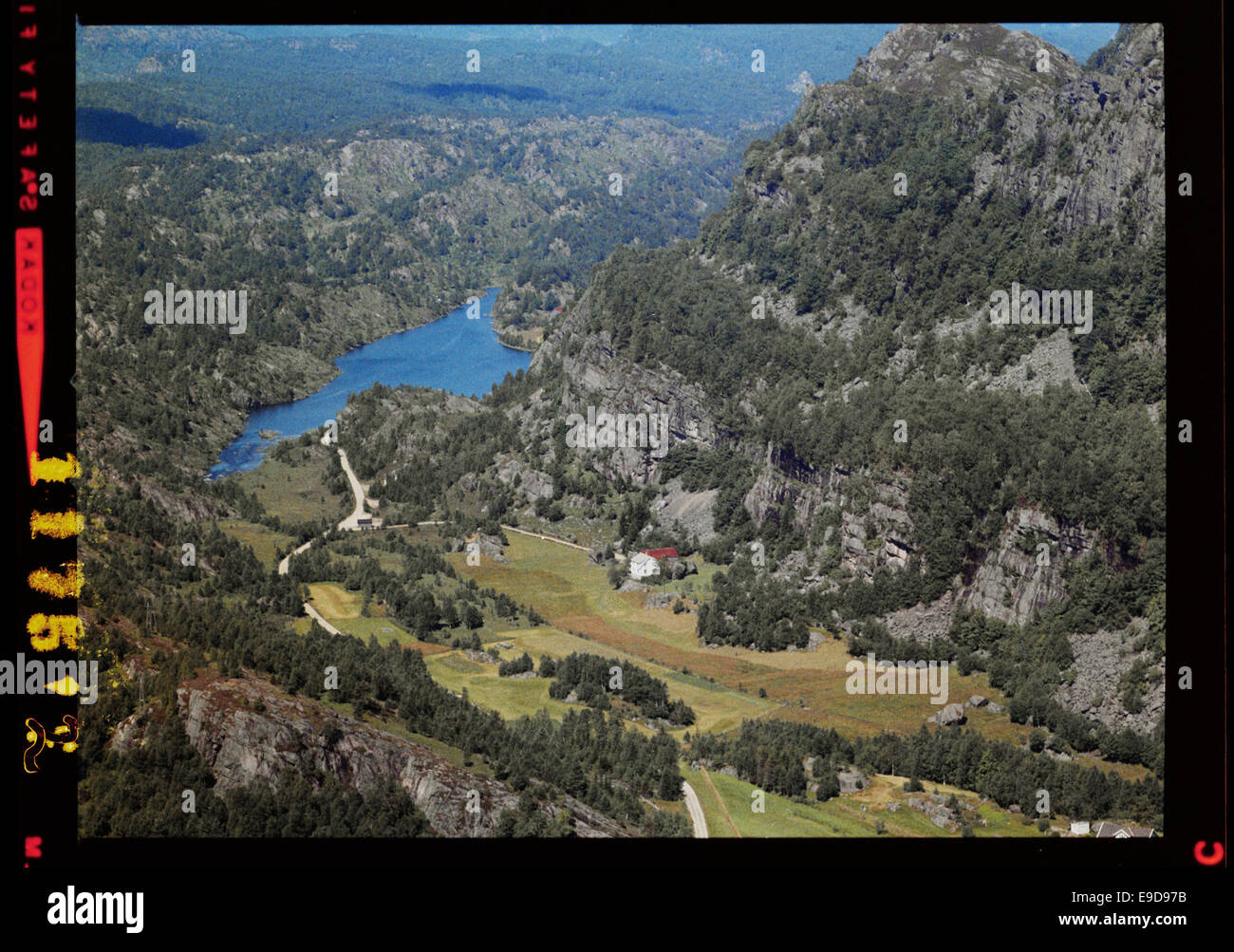 This aerial photograph of Kvinesdal municipality in Norway was captured ...