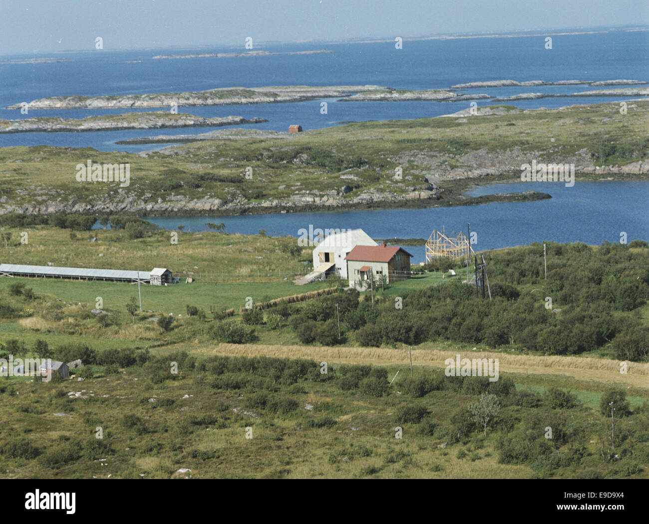 This aerial photograph captures the Valnes and Skaga regions in Dønna ...