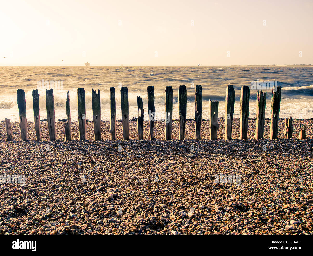 The remains of an old fence on Southsea beach, Portsmouth, England ...
