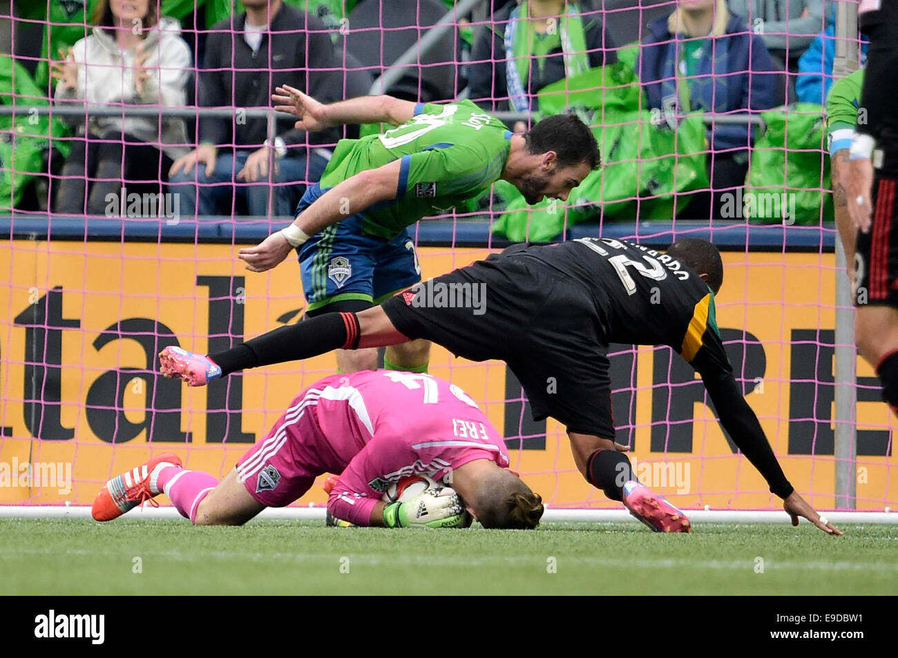 October 25, 2014. Seattle Sounders FC goalkeeper Stefan Frei #24 makes ...